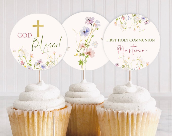 Girl First Communion Cupcake Toppers, Communion Girl, Printable Cupcake ...