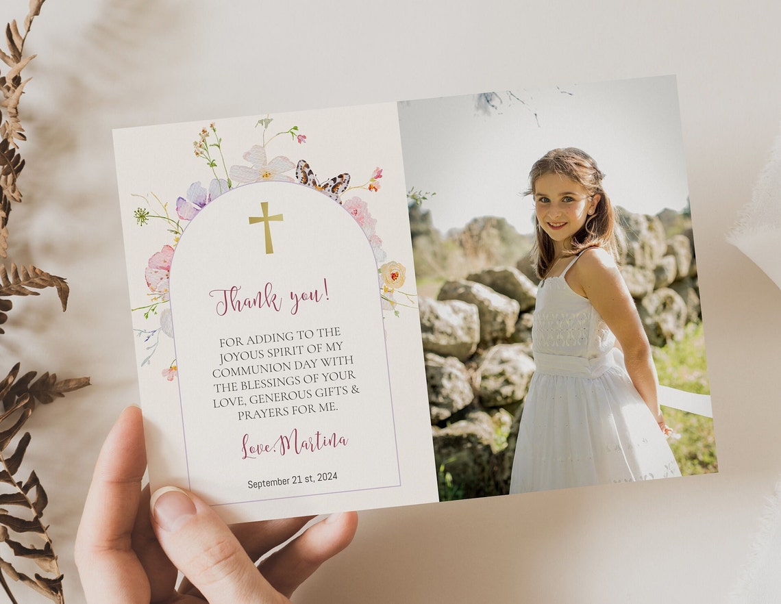 Editable Holy Communion Thank You Card, First Communion Photo Thank You ...