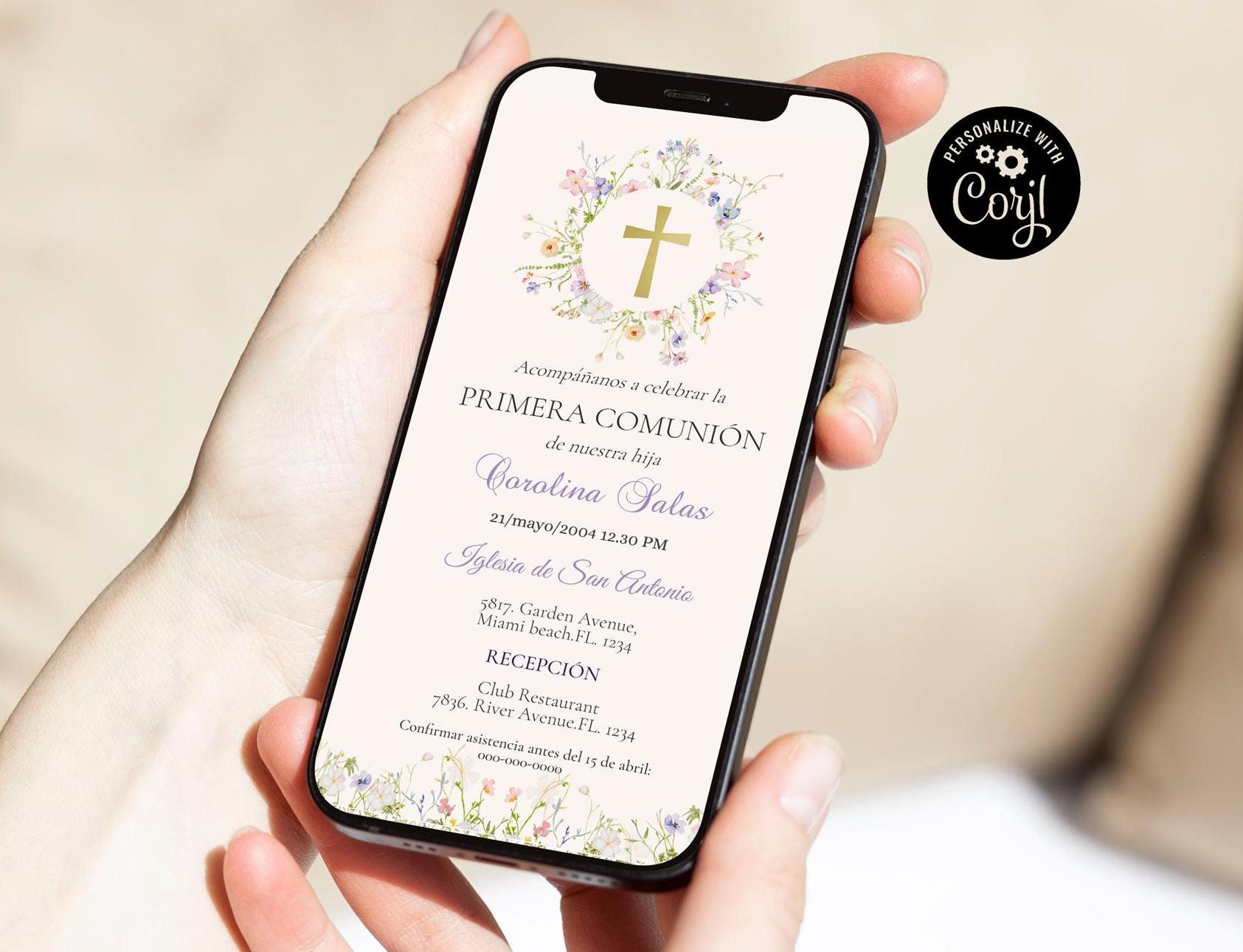 Spanish Holy Communion Invitation Template, Girl First Communion Evite ...