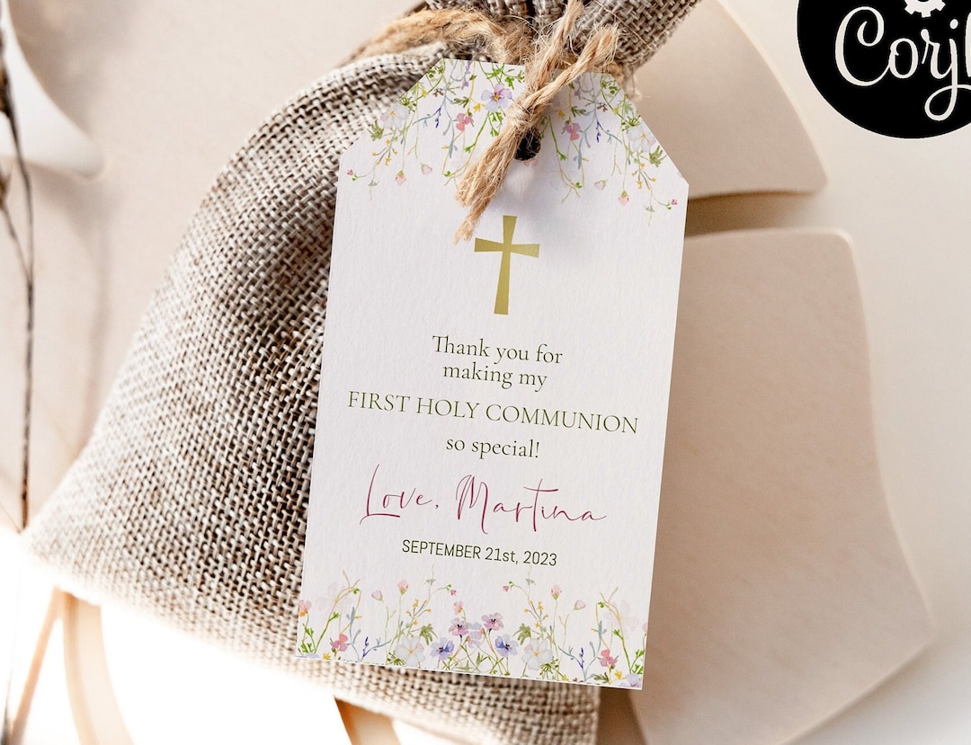 Wildflower Communion Favor Tags Template, Girl Holy Communion Guest ...
