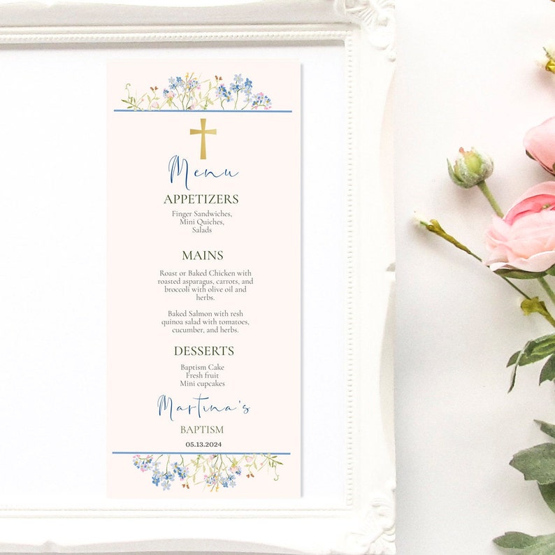 Blue Wildflower Baptism Menu Template (digital Download) - Etsy