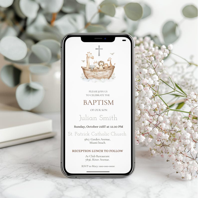 Noah’s Ark Baptism Mini Bundle: Editable Invitation & Decor Set NAB ...
