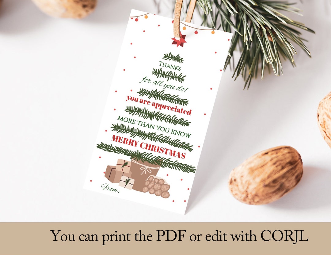 Teacher Christmas Gift Tags Printable, Editable Thank You Teacher Favor ...