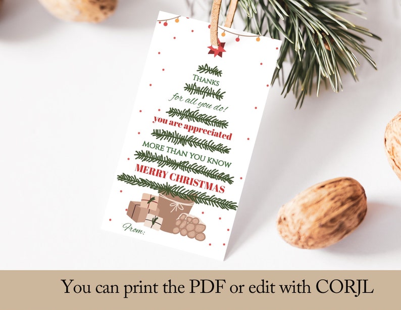Teacher Christmas Gift Tags Printable, Editable Thank You Teacher Favor ...