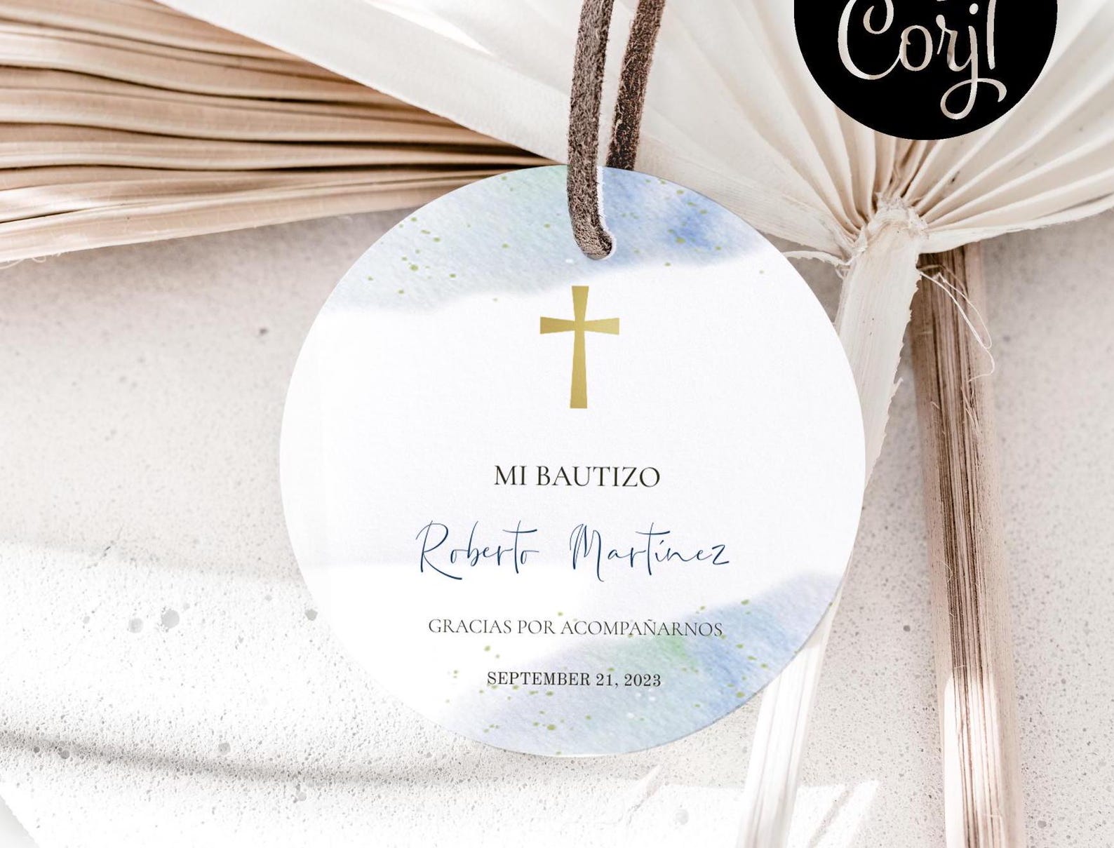 Baptism Favor Tags in Spanish, Blue Watercolor Baptism Thank You Tags ...