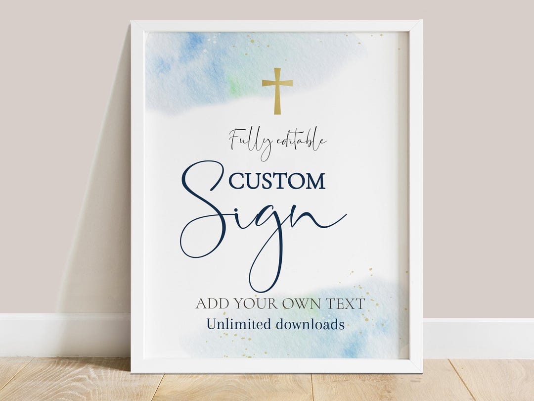 First Holy Communion Sign: Blue Watercolor Prayer, Editable Template ...