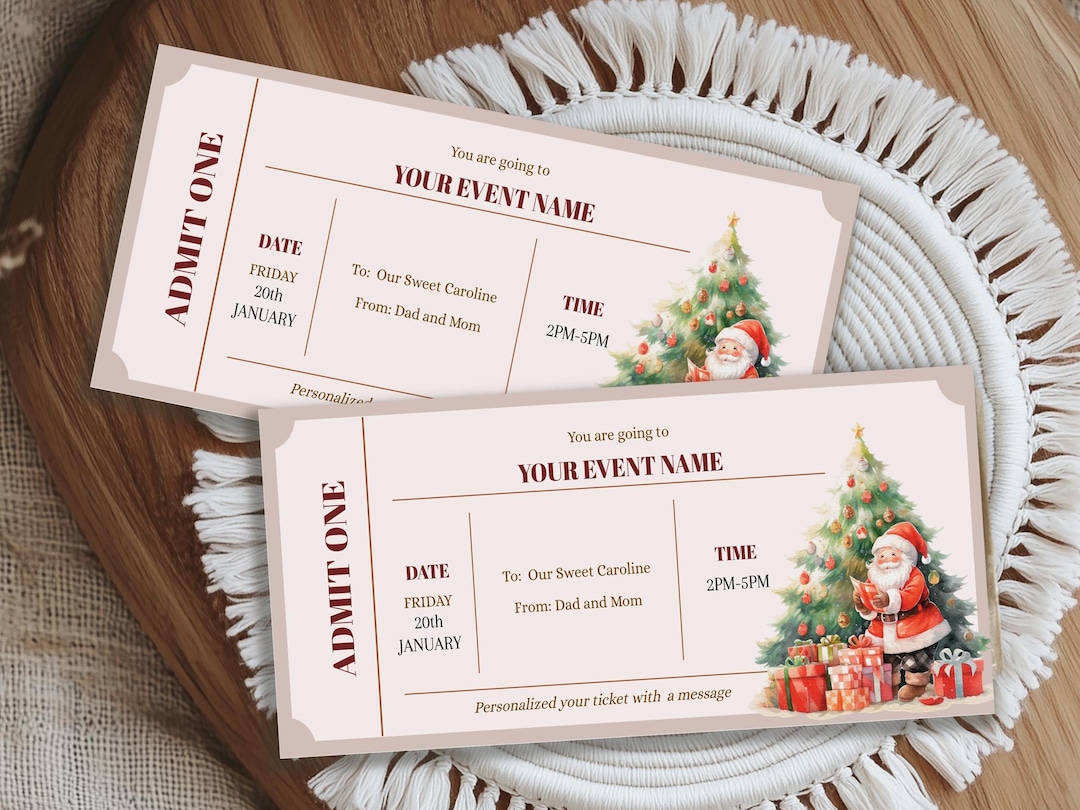 Christmas Event Ticket Editable, Printable Holiday Gift Voucher ...