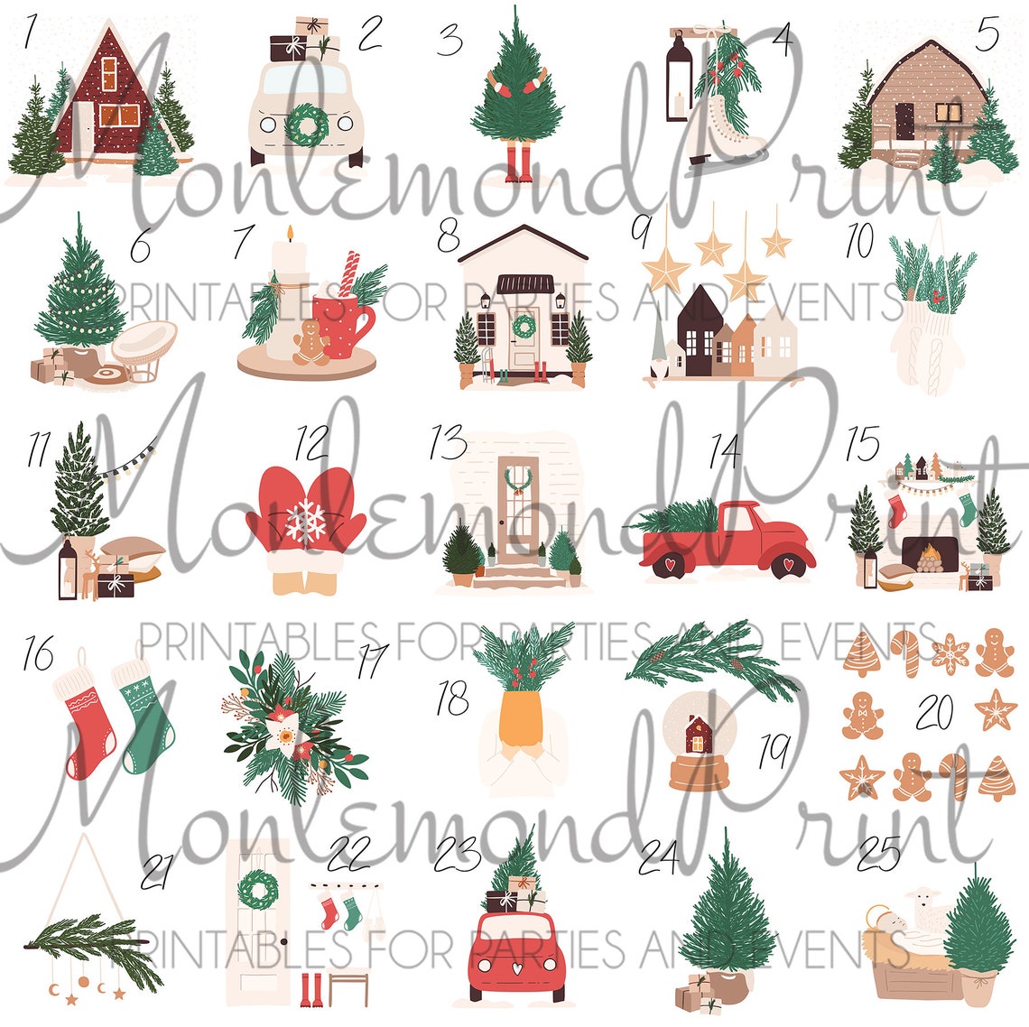 Advent Calendar Numbers Printable, Christmas Countdown Instant Download ...