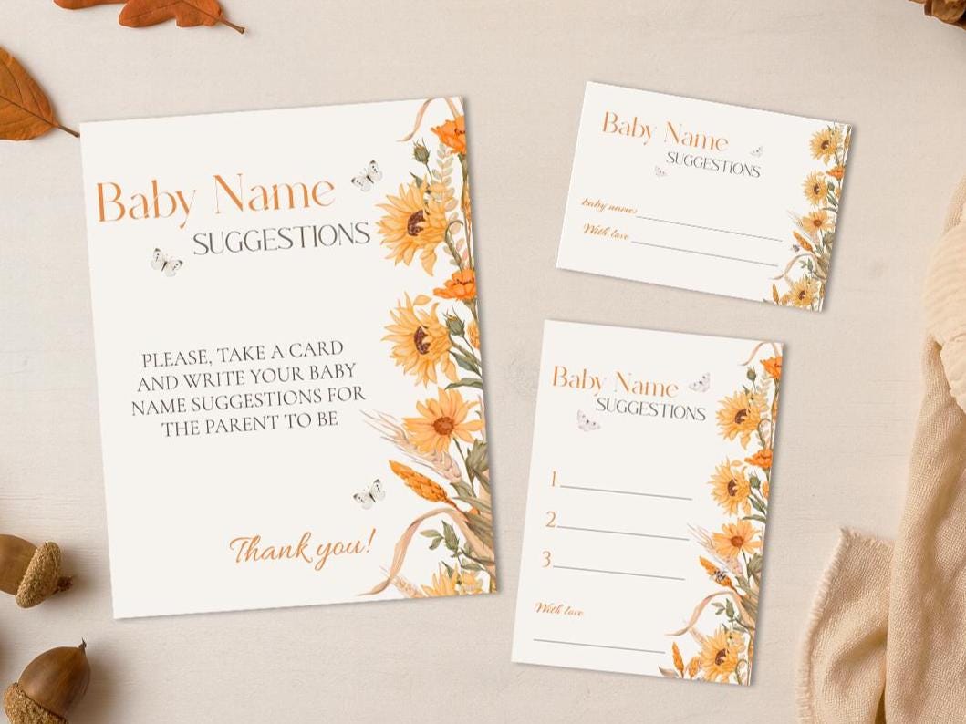 Autumn Sunflower Baby Shower Name Game Cards (PDF Download) - Etsy