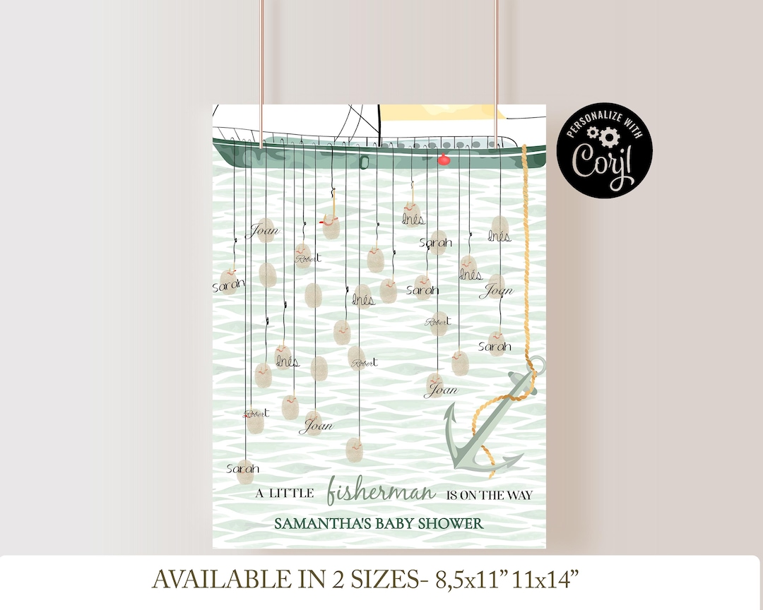 Little Fisherman Baby Shower Fingerprint Art, Fishing Alternative ...