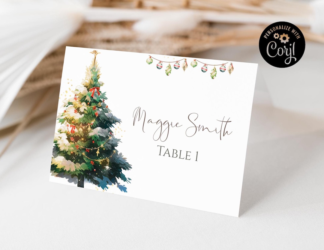Christmas Table Card Template, Christmas Tree Table Seat Card Editable ...