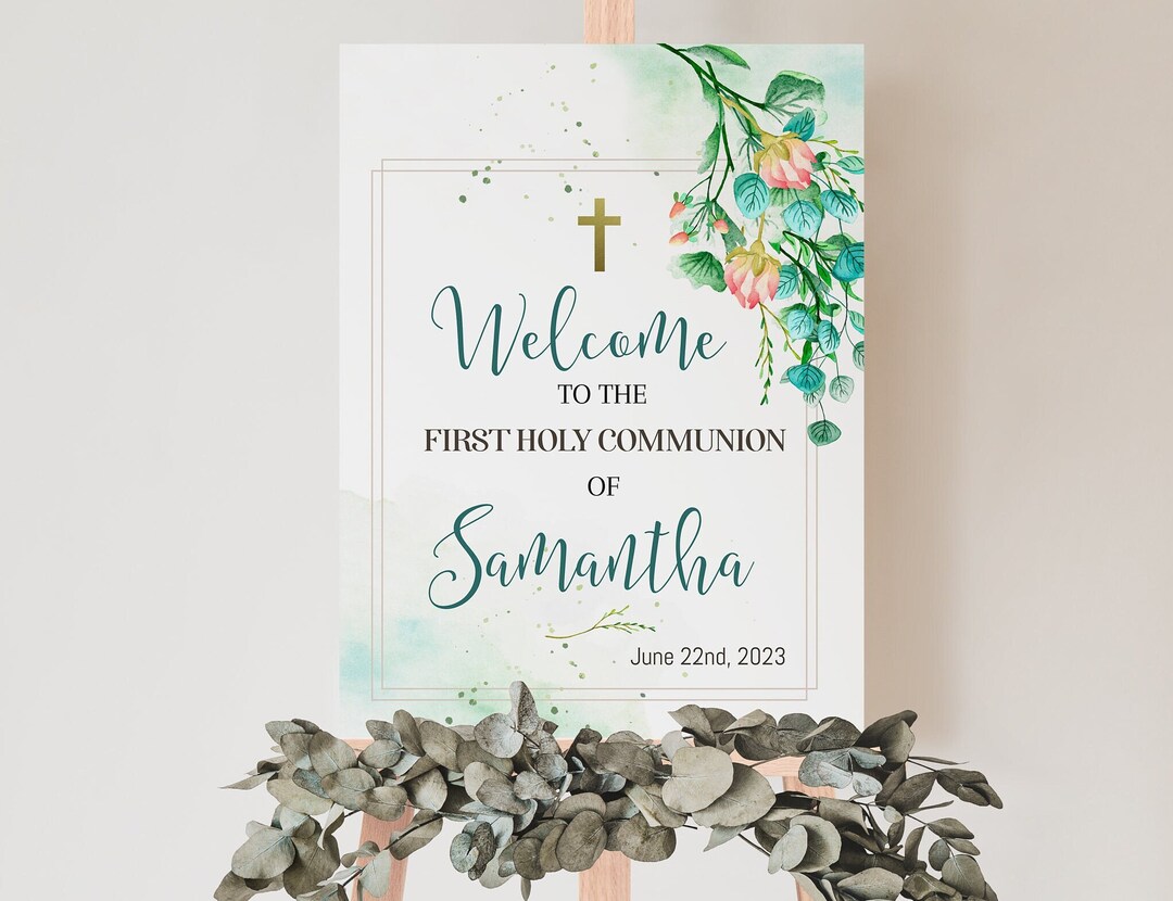 First Communion Welcome Sign Editable, Wildflower Welcome Sign for Girl ...