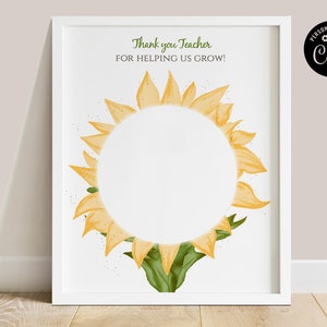 Sunflower Teacher Appreciation Fingerprint Art Printable, Thank You ...