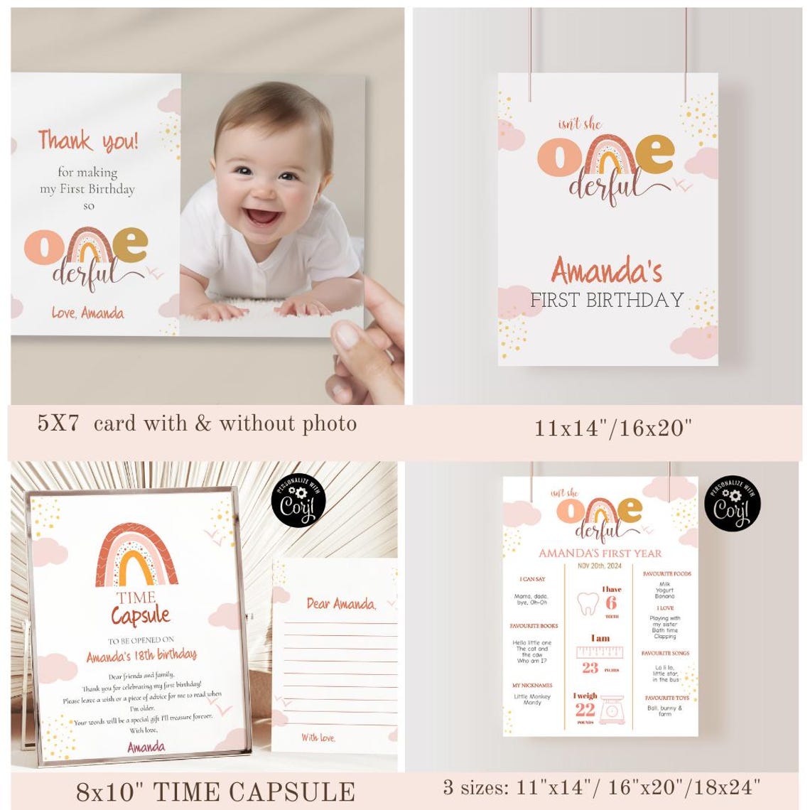 Boho Rainbow 1st Birthday Milestone Board Template (digital Download ...