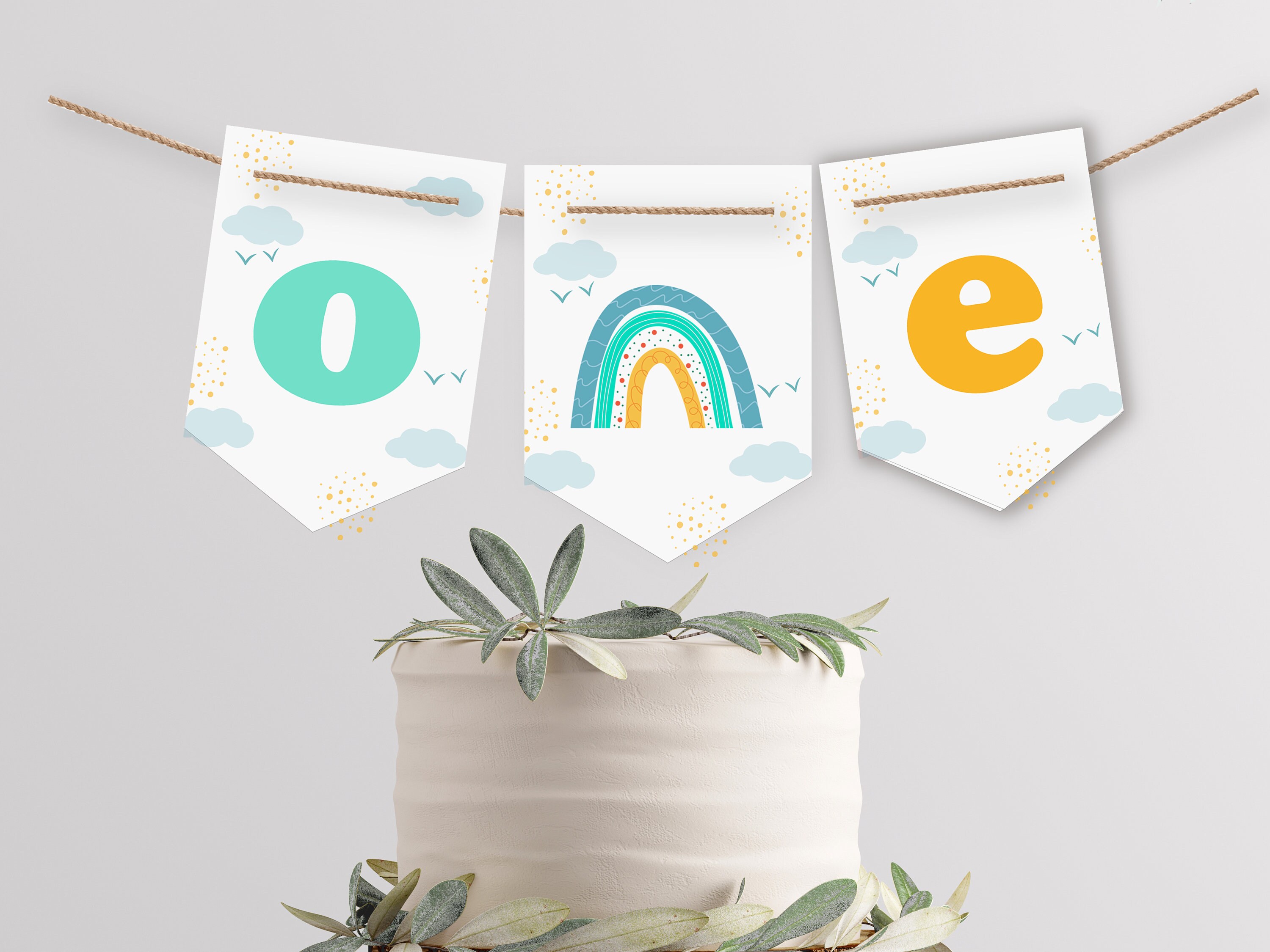 Rainbow High Chair Banner Printable, Modern Rainbow First Birthday Boy ...