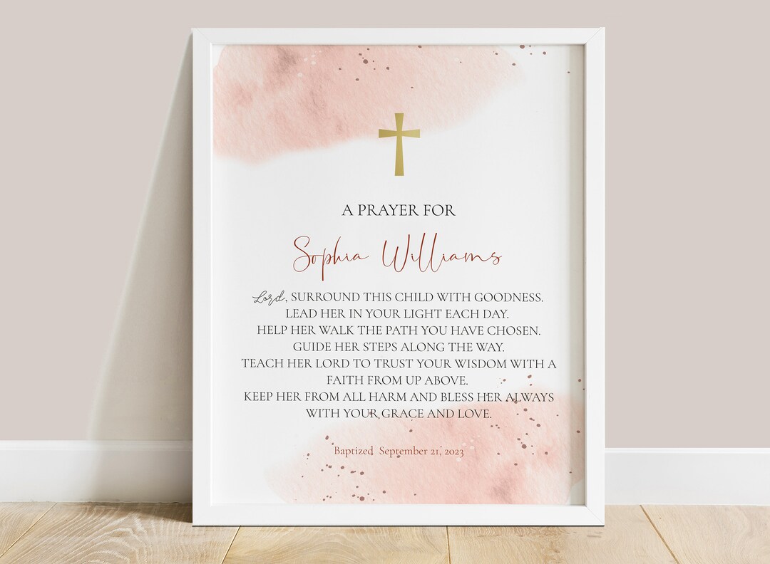 Editable Baptism Prayer Sign for Girl, Modern Pink Christening Prayer ...