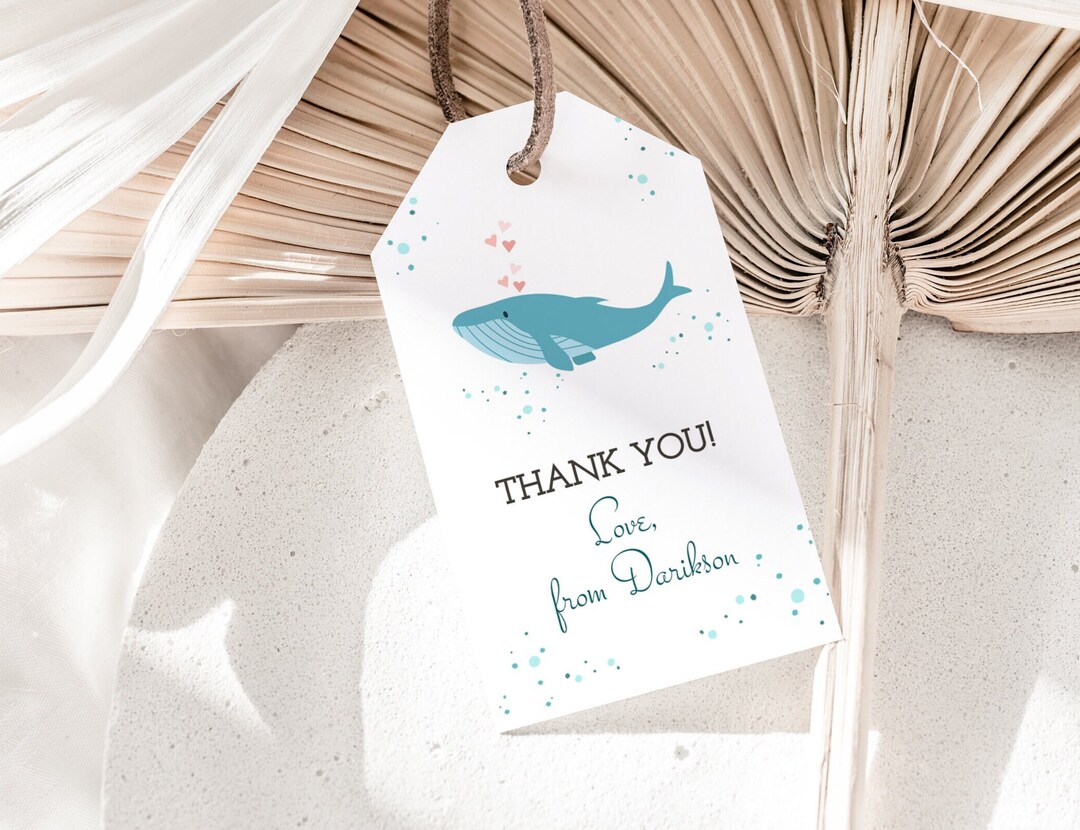 Whale Birthday Thank You Tags Template, Sea Party Favor Labels ...