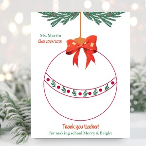 Christmas Teacher Appreciation Fingerprint Art Printable, Xmas Thank ...