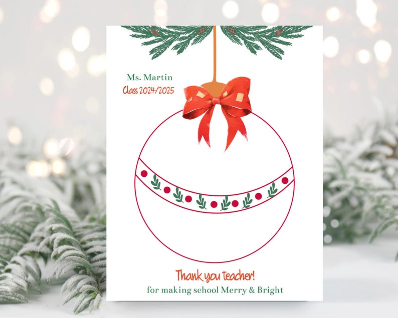 Christmas Teacher Appreciation Fingerprint Art Printable, Xmas Thank ...