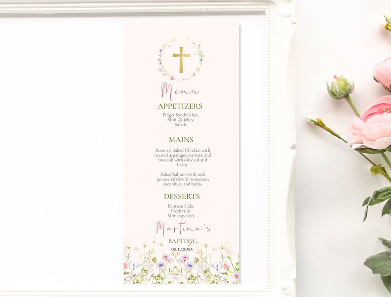 Floral Baptism Menu Template: Wildflower Christening Decor (digital) - Etsy