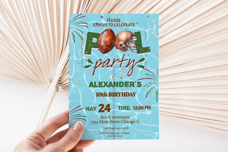 Football Pool Party Birthday Invitation (printable) - Etsy