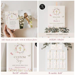 Editable First Communion Bookmark, Girl Communion Favor, Floral ...