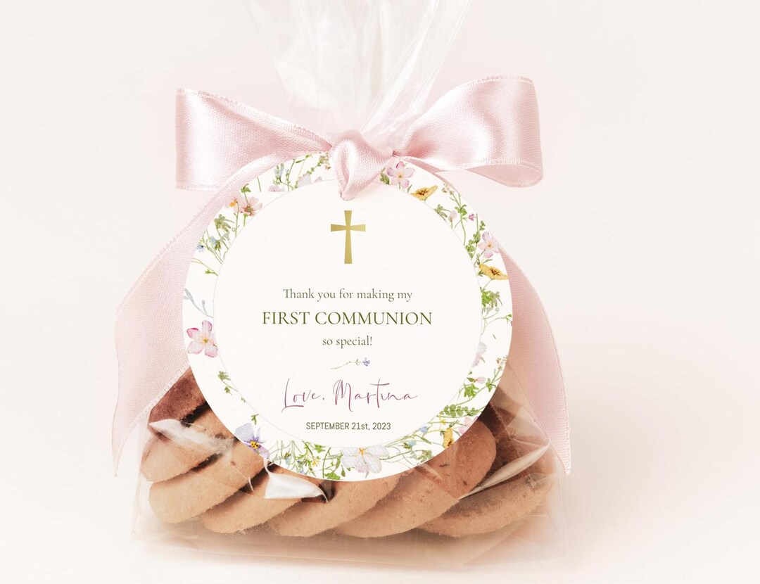 Wildflower First Communion Round Tag Template,girl Communion Favor Tags ...