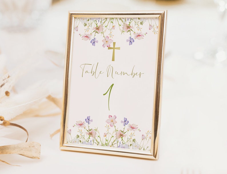 Editable Wildflower First Communion Table Number, Floral Communion ...