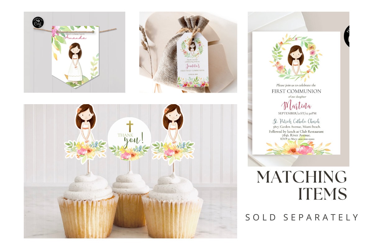 Printable First Holy Communion Centerpieces, Girl 1st Communion Cake ...