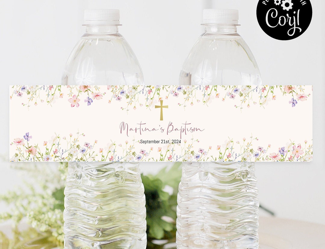 Floral Baptism Water Bottle Label Editable, Christening Water Bottle ...