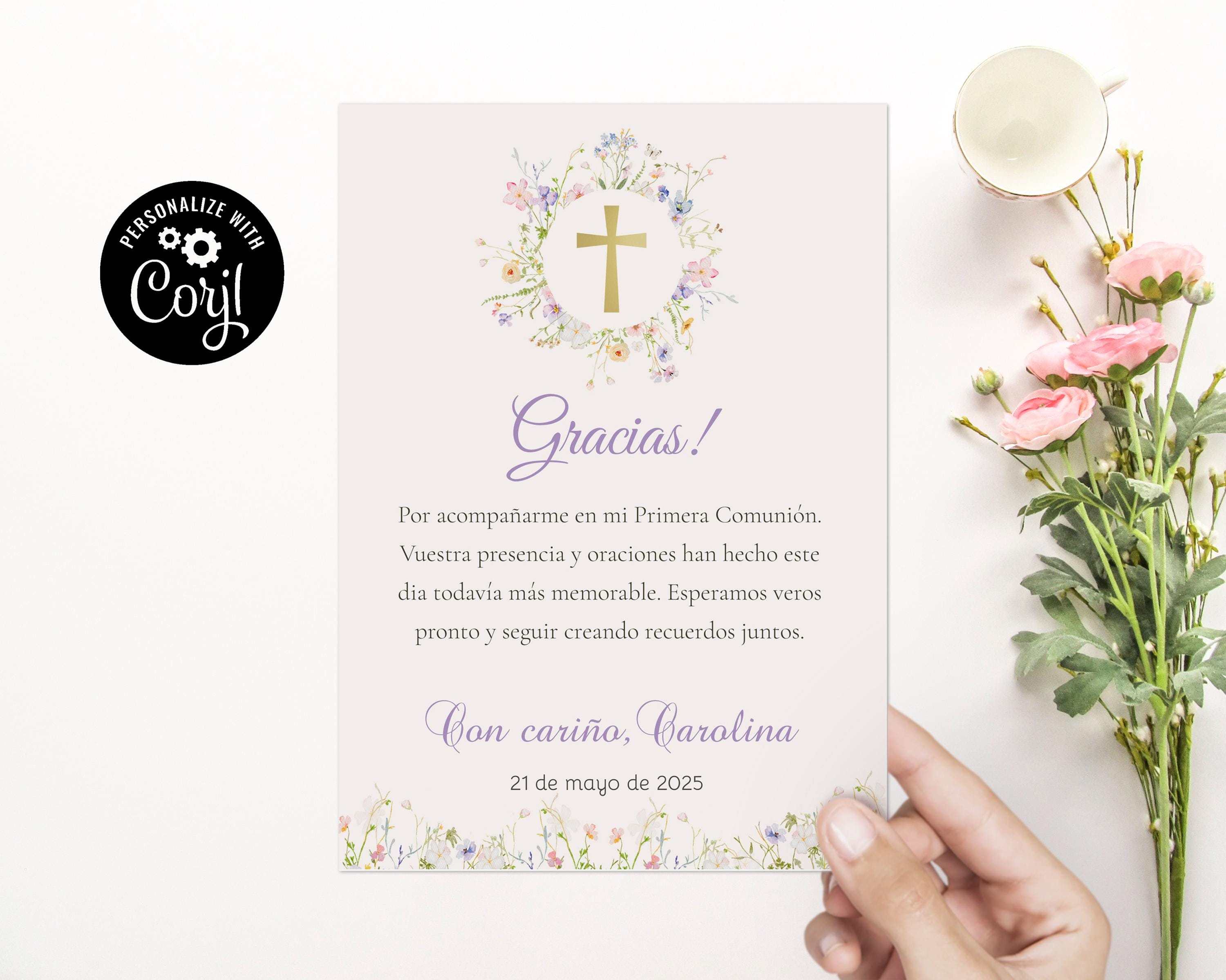 First Communion Thank You Card Spanish, Floral Communion Thank You Card ...