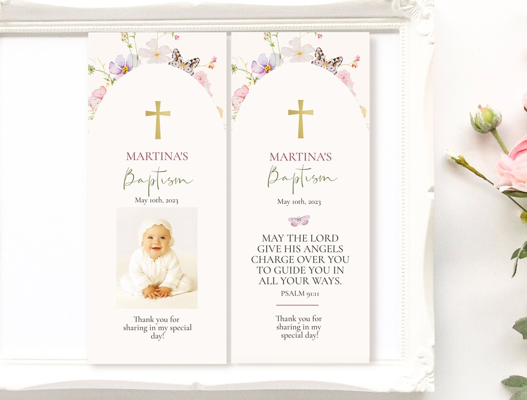 Wildflower Baptism Photo Bookmark: Floral Christening Keepsake (digital ...