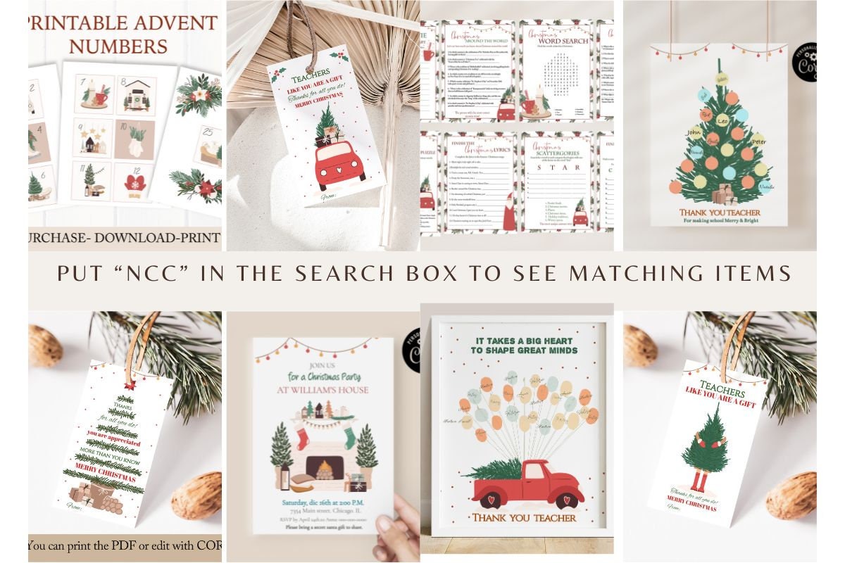 Printable Christmas Thank You Teacher Gift Tags, Holiday Teacher ...