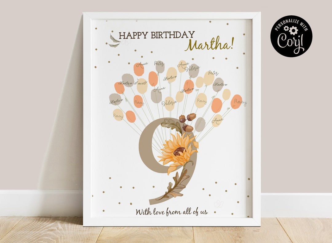 Number 9 Birthday Party Signature Poster, Editable 9th Birthday ...