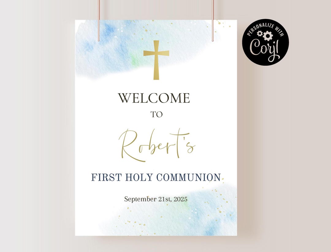 First Communion Sign, Editable Communion Welcome Sign, Boy First ...