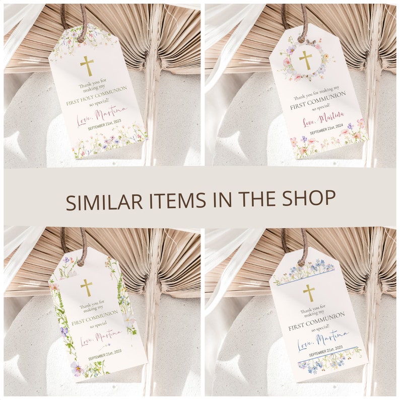 First Communion Favor Tags Template, Floral Holy Communion Thank You ...