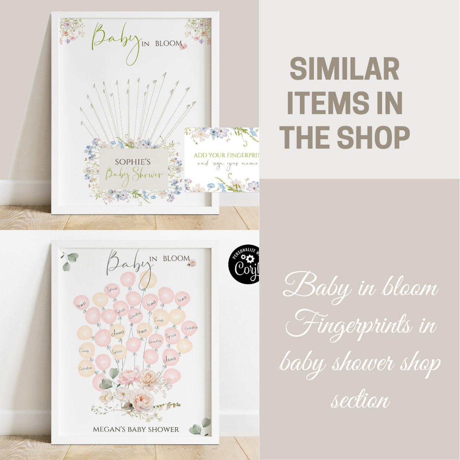 Baby in Bloom Fingerprint Tree Editable, Printable Floral Alternative ...