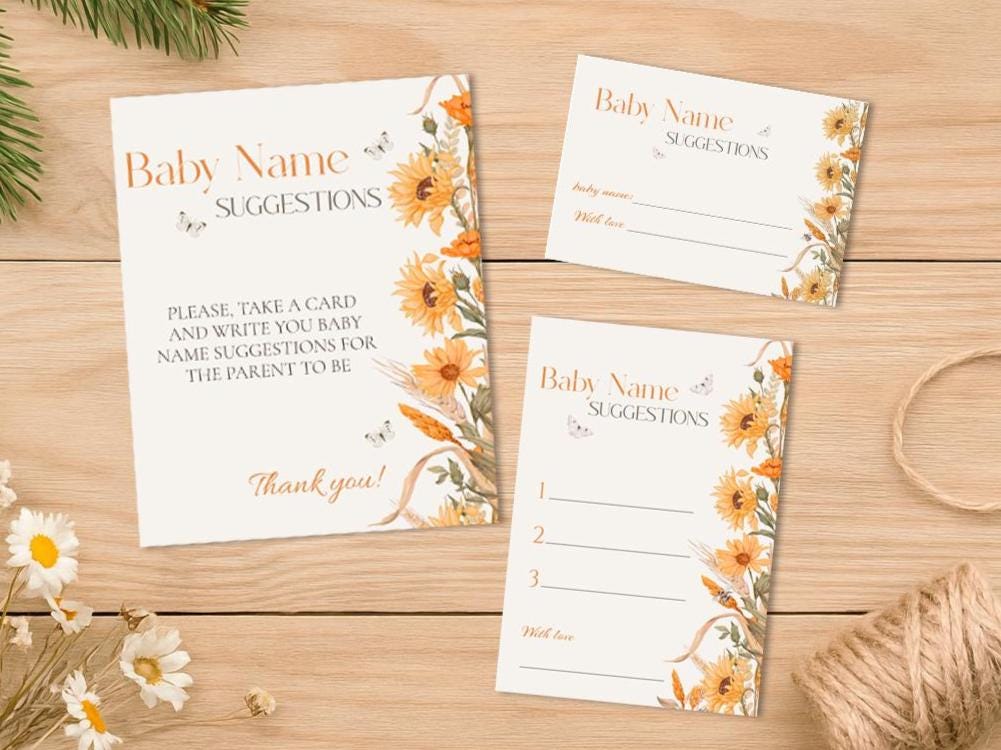 Autumn Sunflower Baby Shower Name Game Cards (PDF Download) - Etsy