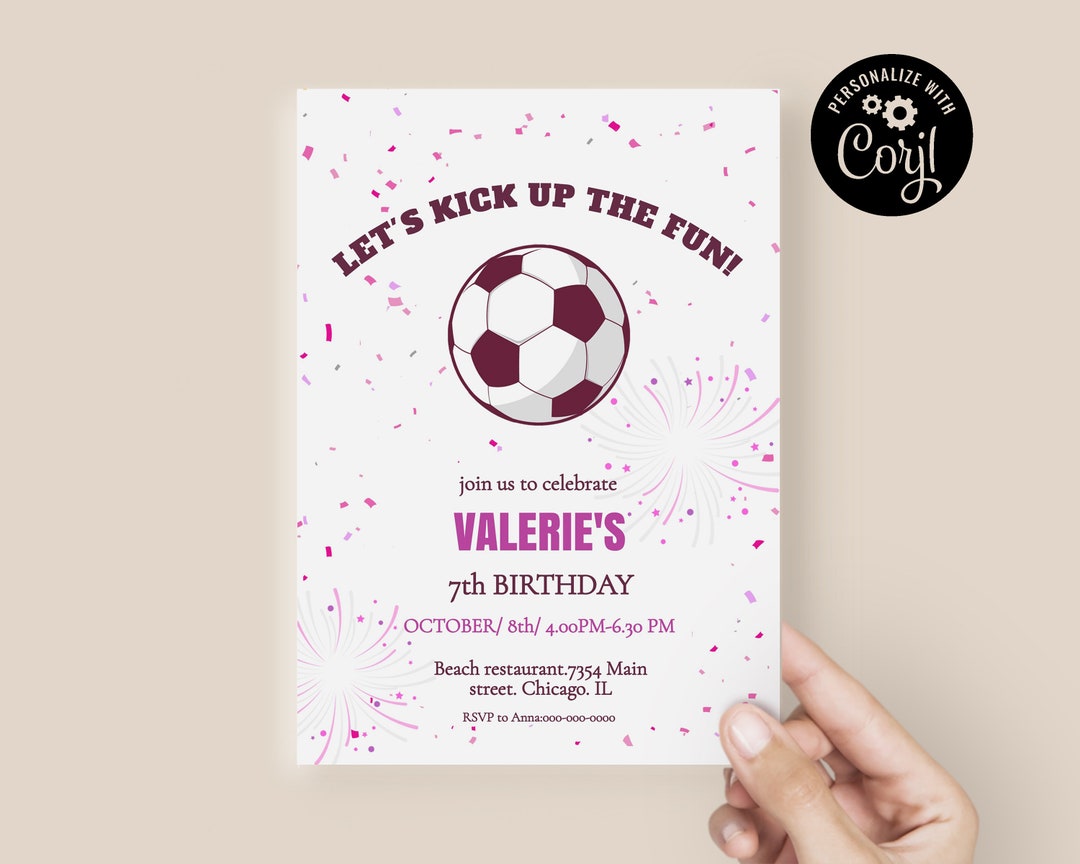 Girl Soccer Birthday Invitation Template, Sports Party Invite for Girls ...