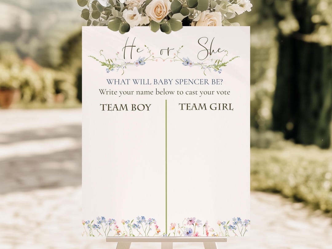 Floral Gender Reveal Sign Template: Wildflower Guestbook (digital ...