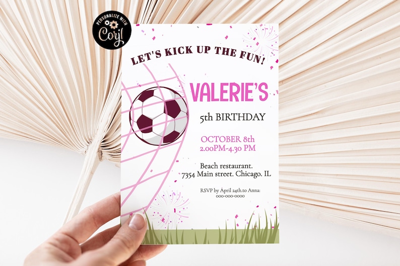 Girl Soccer Birthday Invitation Template, Sports Party Invite for Girl ...