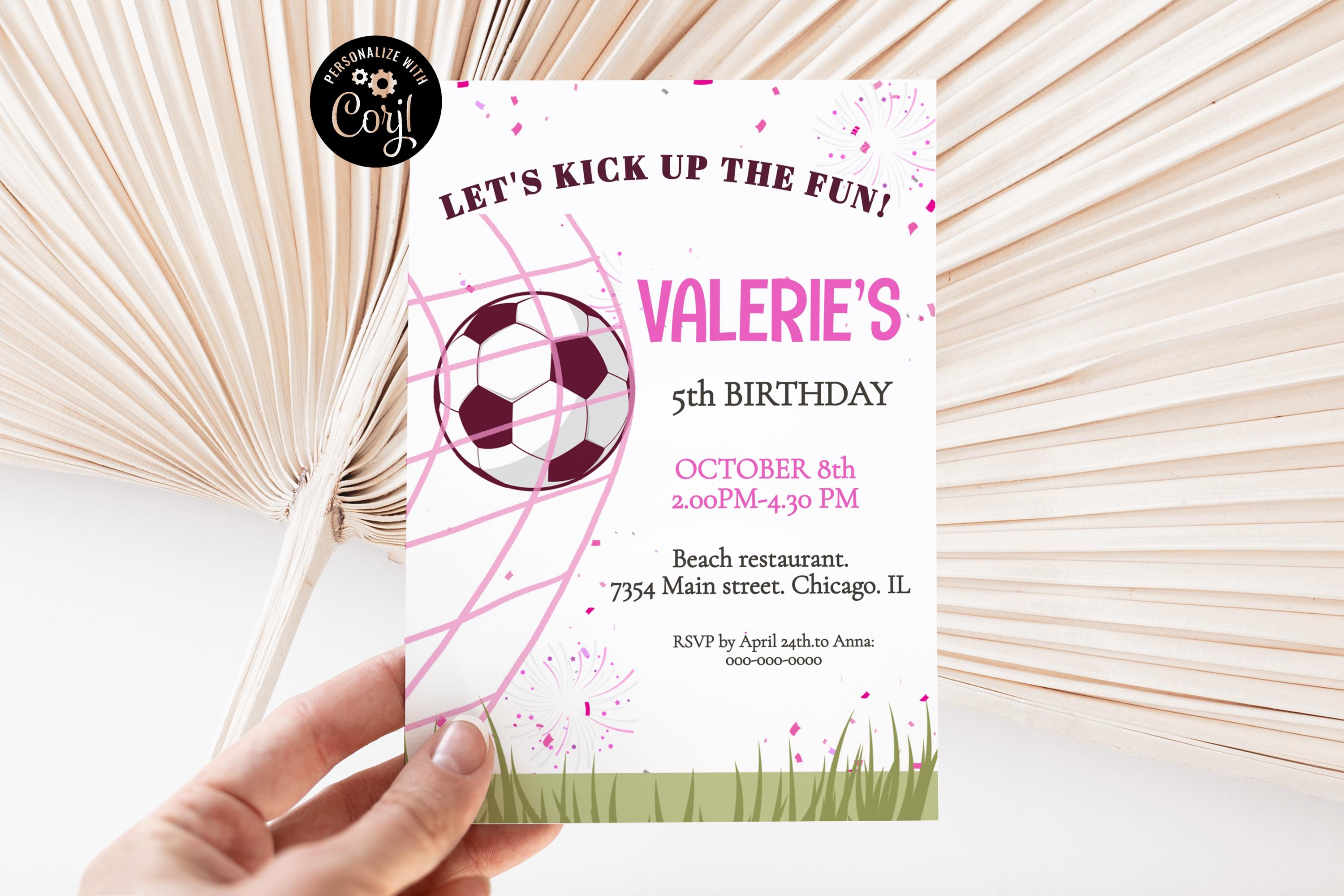 Girl Soccer Birthday Invitation Template, Sports Party Invite for Girl ...