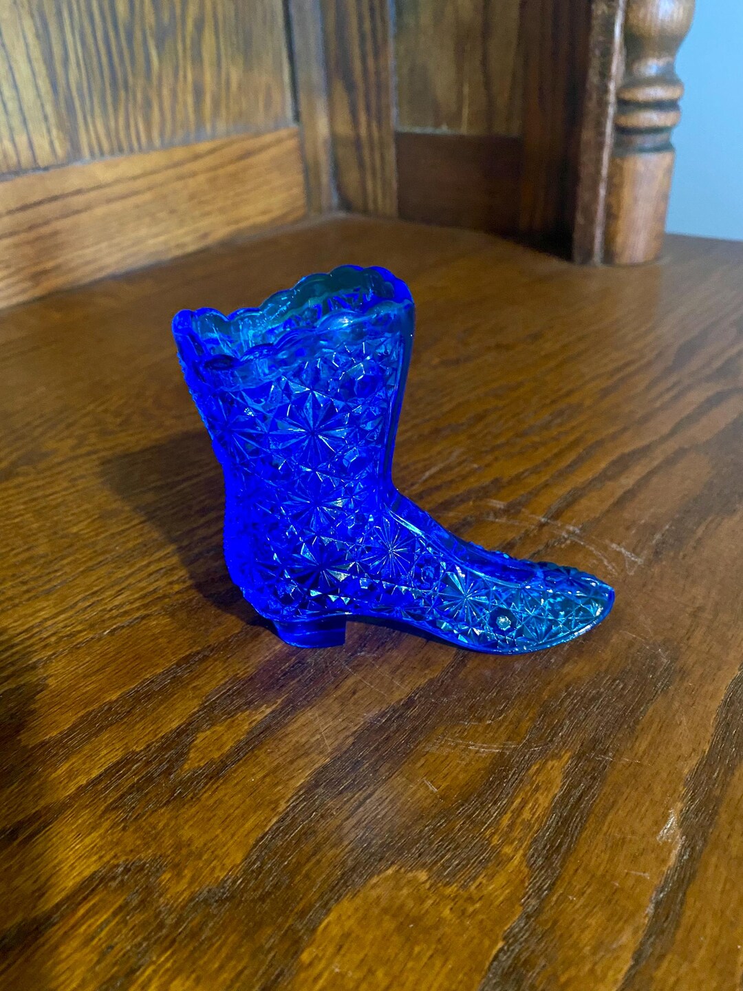 Vintage Cobalt Blue Fenton Glass Daisy and Button Boot- Art Glass Fancy ...