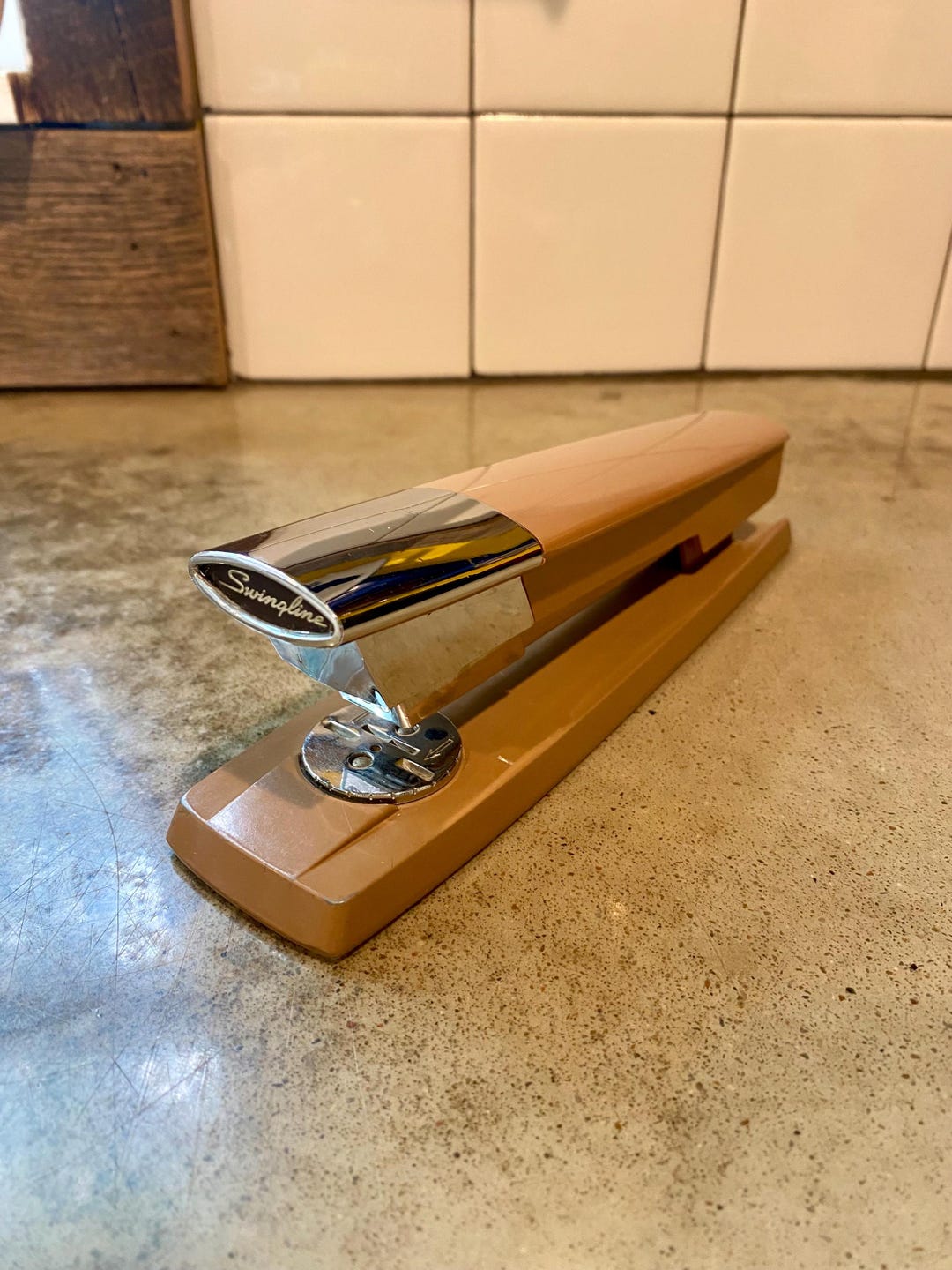 Vintage MCM Swingline 333 Tan and Chrome Stapler- Large Working Retro ...