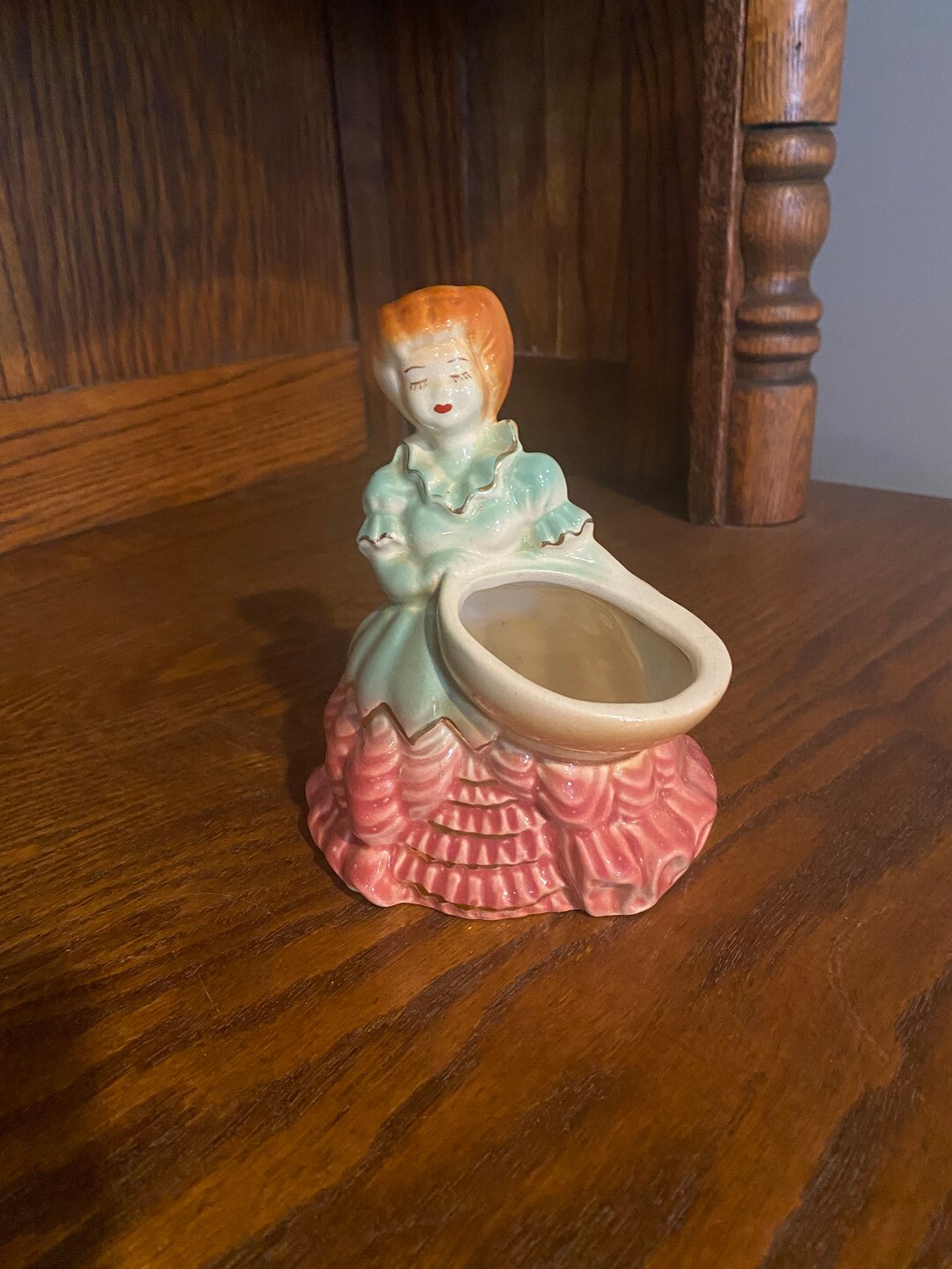Vintage Victorian Lady Planter- Pink and Green With Gold Trim- 5 3/4 ...