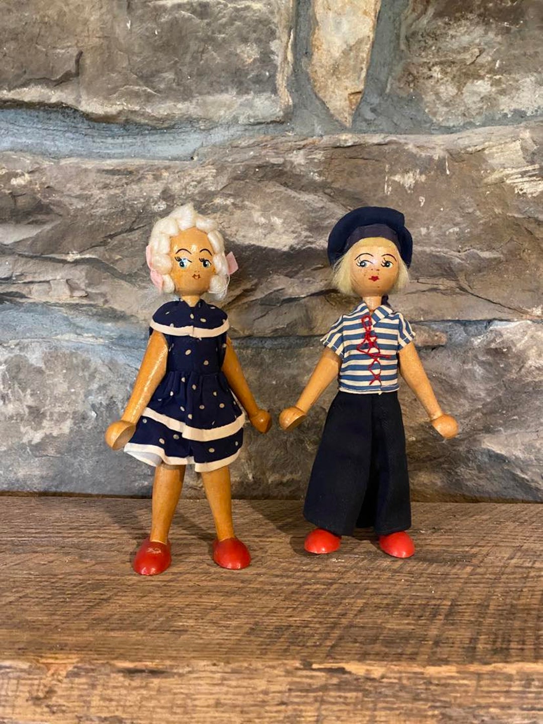 Vintage Wooden Polish Peg Dolls- Boy and Girl Set - Etsy