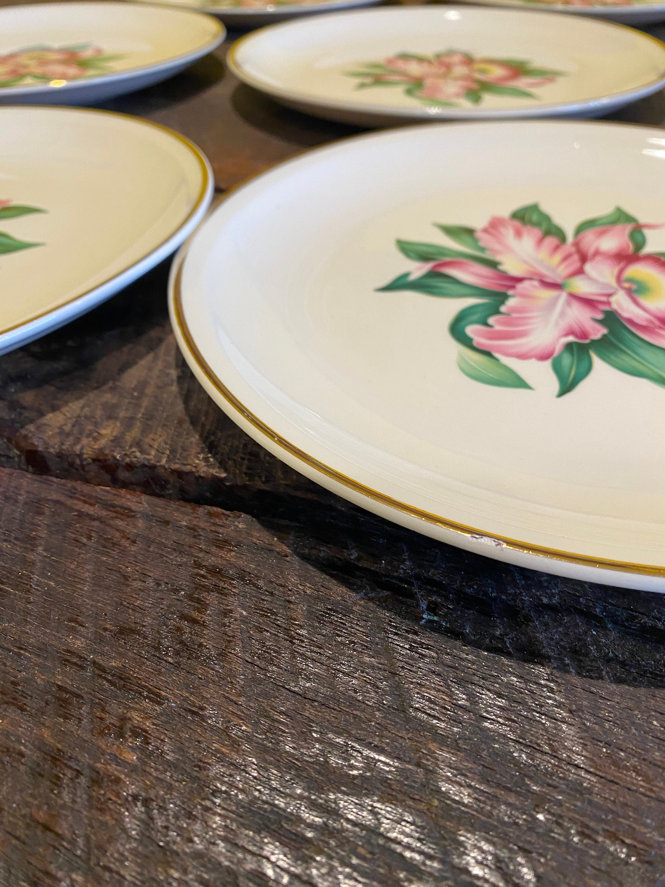 Vintage Paden City Pottery Modern Orchid Dinner Plates 9 3/8 22K Gold ...