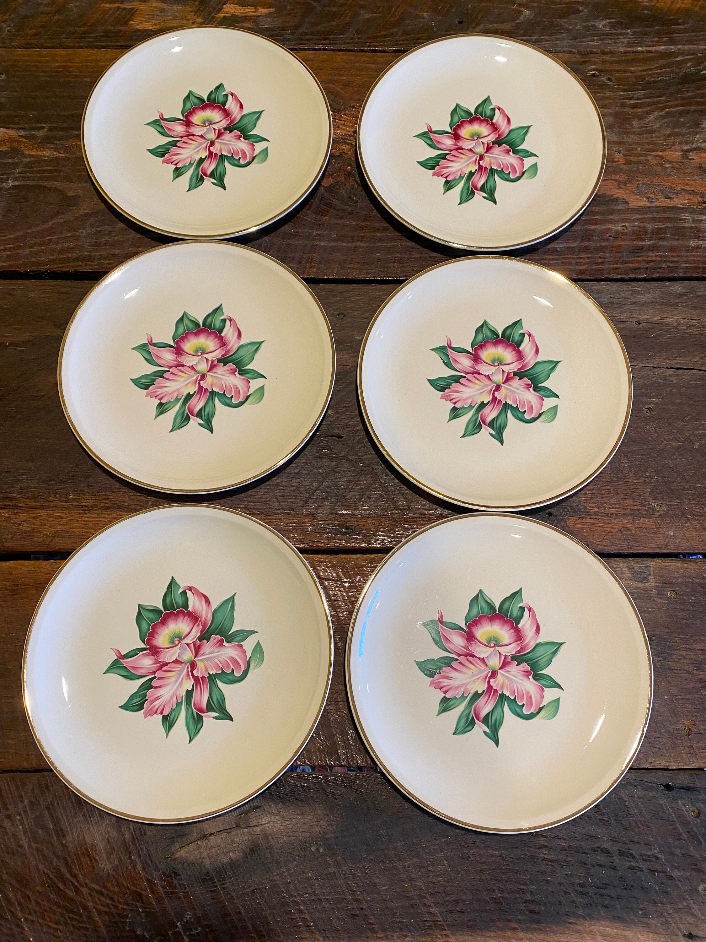 Vintage Paden City Pottery Modern Orchid Dinner Plates 9 3/8" 22K Gold ...