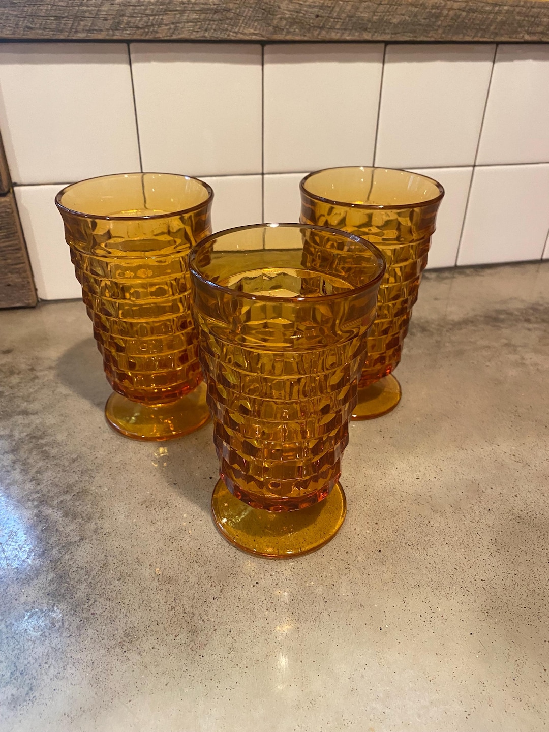 Vintage Amber Glass Whitehall by Colony Cube Pattern Indiana Glass ...