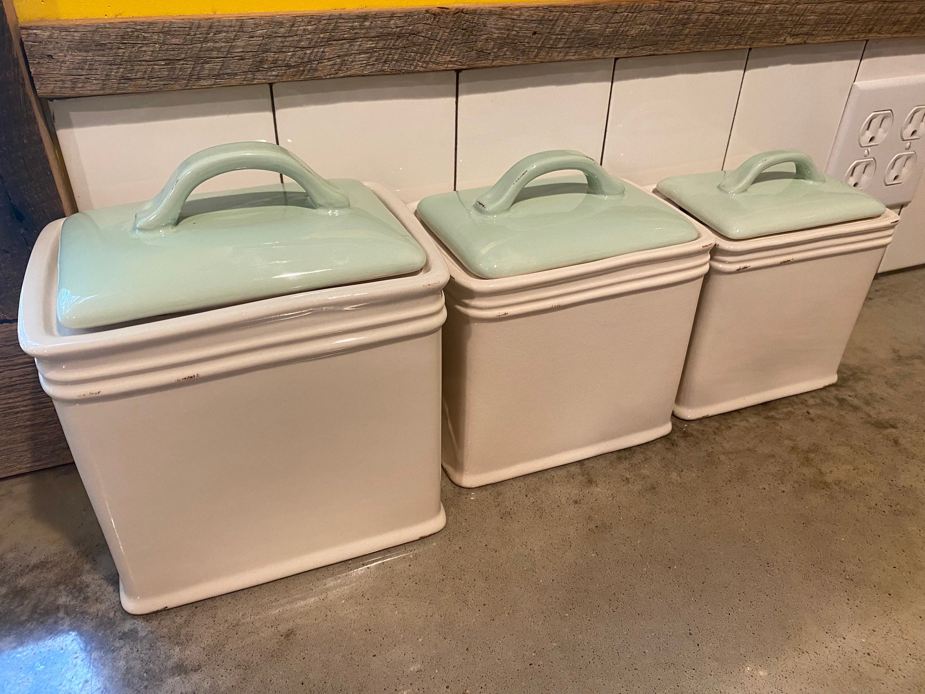 Retro Kitchen Canister Set Teal & off White Vintage Cracker Barrel ...